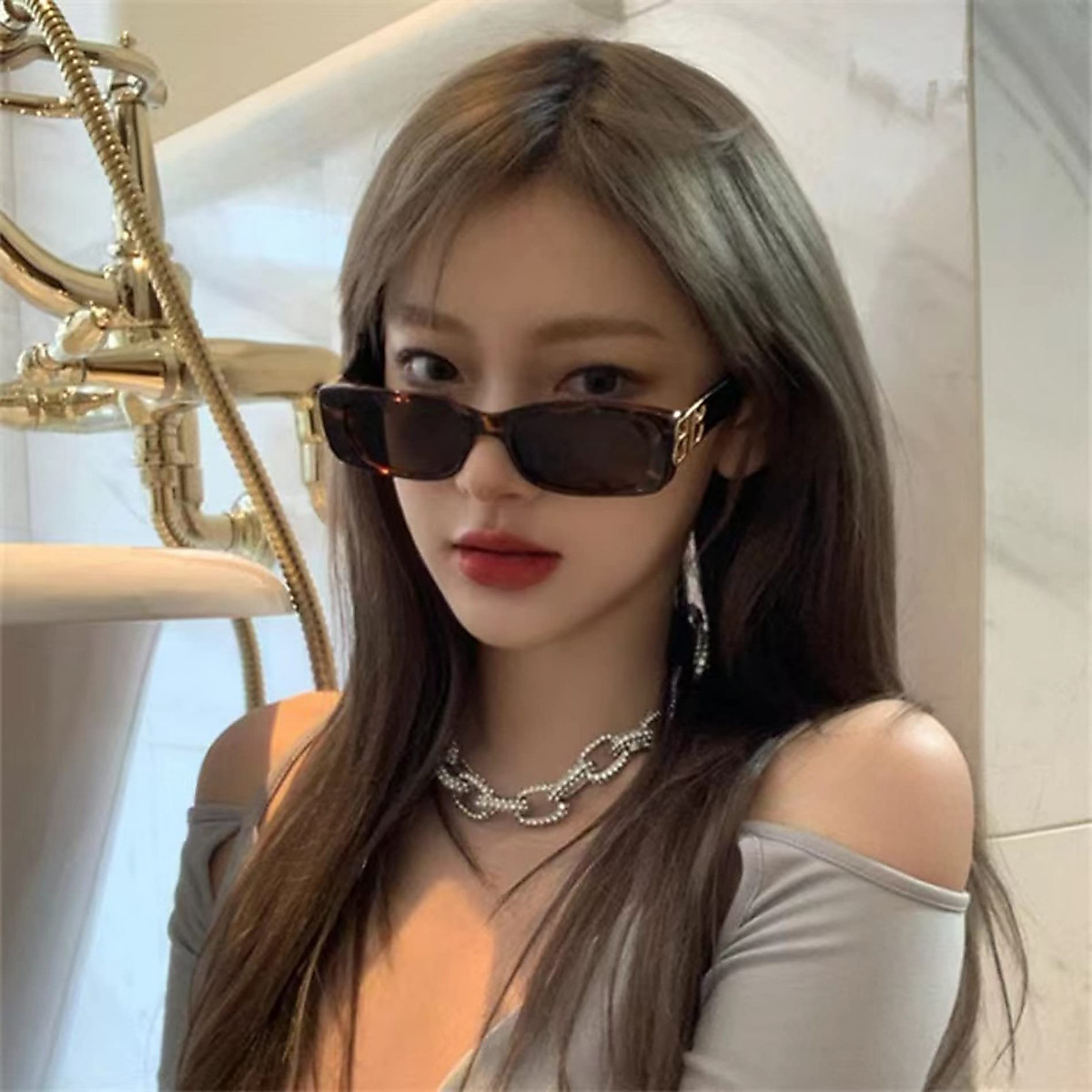 NLEYANB 5 Pieces Y2K Small Rectangle Square Sunglasses Bulk for Women UV400