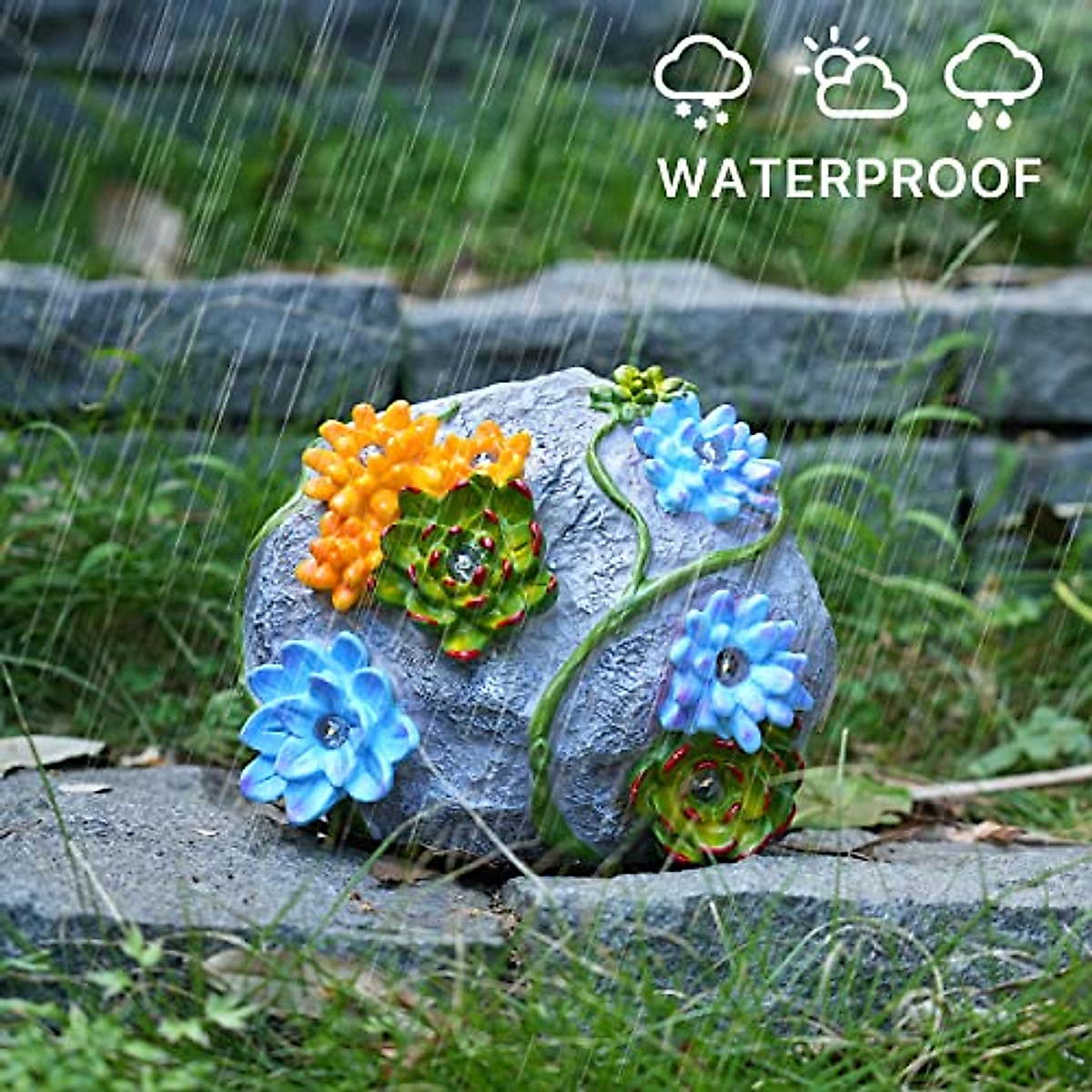 YNGSAYC-POR Solar-Garden-Statue-Outdoor-Decor - Figurine with Succulent and 7 LED Lights,Garden Memorial Stones,Outside Decoration for Patio Yard Porch Lawn Ornaments Gardening Gift