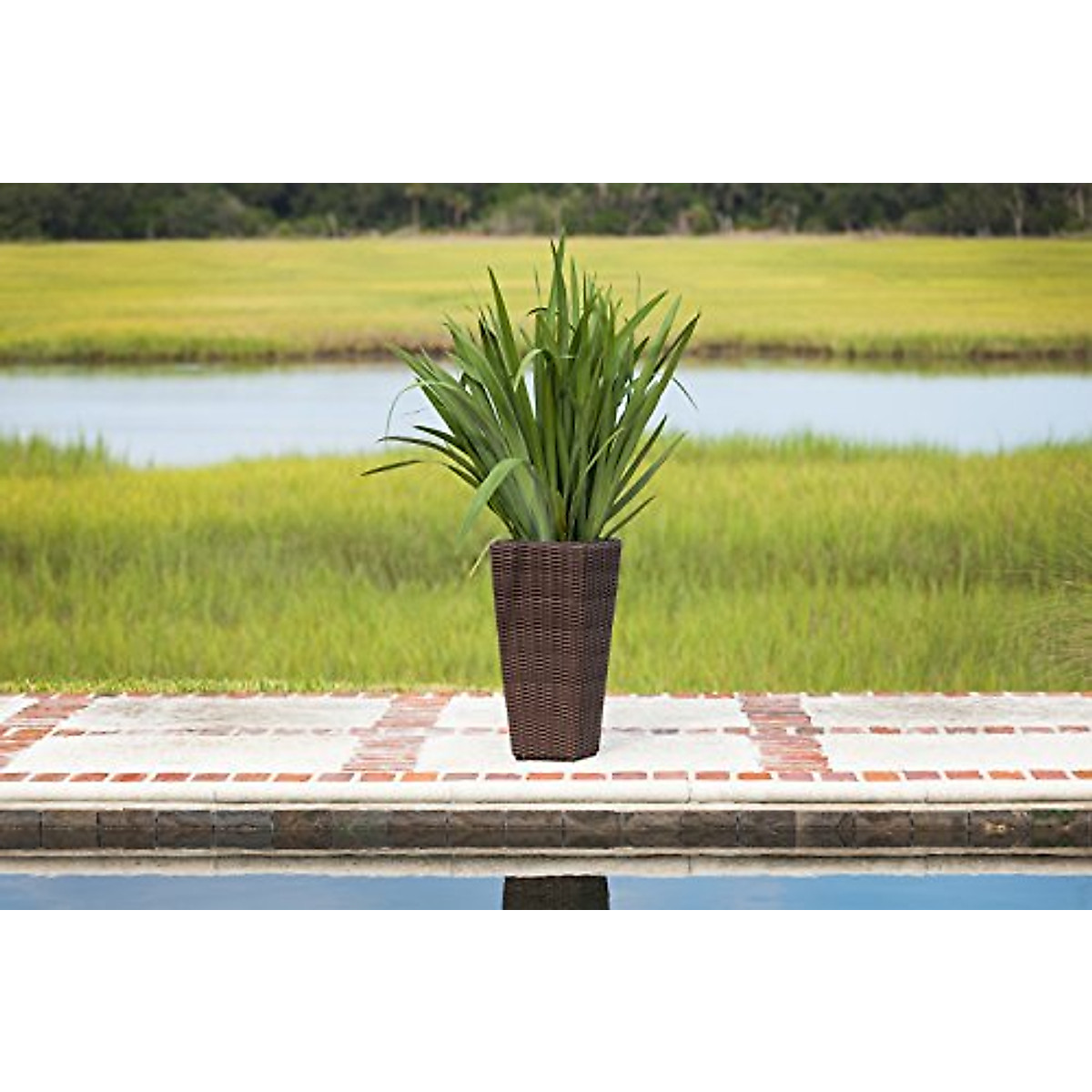 Patio Sense 62501 Alto Wicker All-Weather Planter Set with Liners Tall Plant Decor Box for Outdoors Patio Herb Garden Furnishings - Mocha - Pack of 2