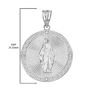 .925 Sterling Silver Blessed Virgin Mary Cubic Zirconia Accented Medal Pendant Charm, 7/8" - Large