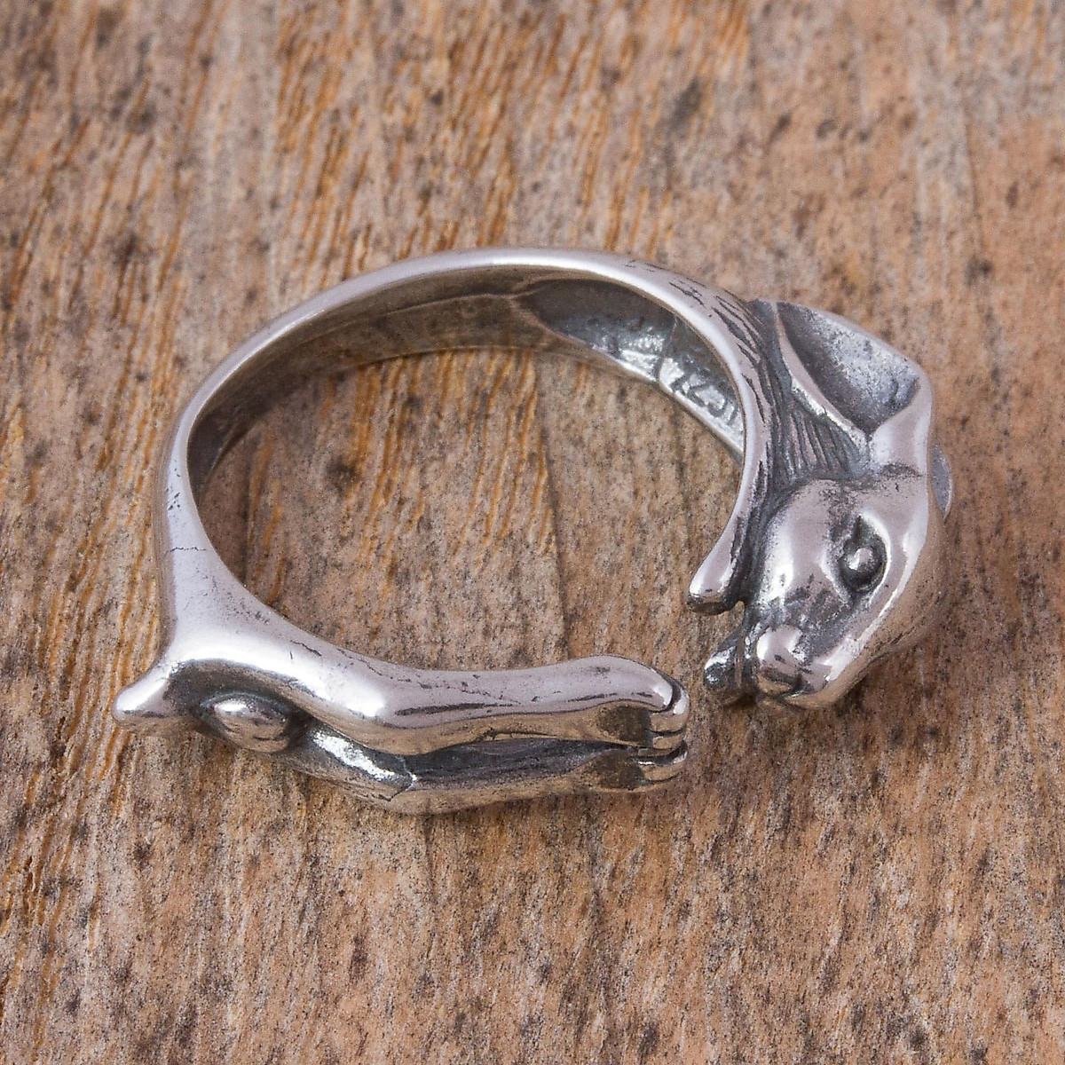 NOVICA Artisan Handmade Sterling Silver Wrap Ring Rabbitshaped from Mexico No Stone Animal Themed [ring Front 0.2 in L x 0.6 in W x 0.2 in H Band Width 3 mm W] ' Rabbit of Abundance'