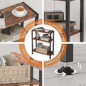 Vantimo 3-Tier Side Table, Small End Table, Sofa Side Table for Narrow Spaces, Slim End Table, Nightstand Table, for Living Room Bedroom Office, Rustic Brown