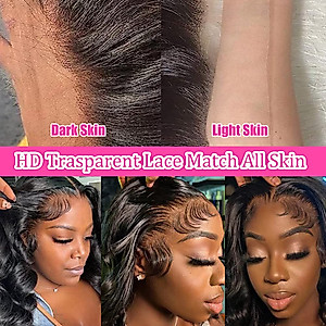 YELHADU Body Wave Lace Front Wigs Human Hair Pre Plucked 13x4 HD Lace Frontal Wigs Human Hair 180 Density Natural Black Wigs for Women Human Hair Lace Front Wig with Baby Hair Glueless 22 Inch