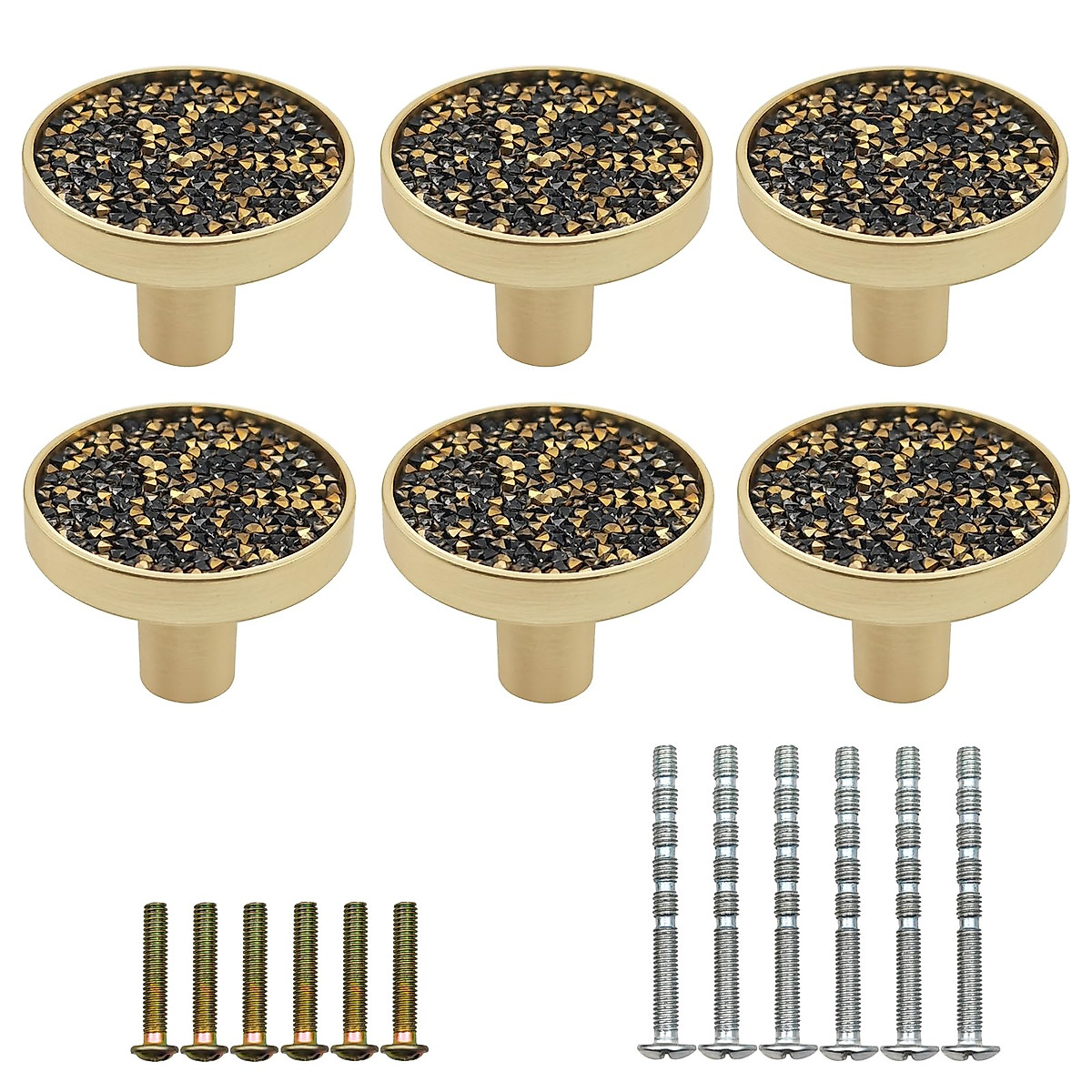 Ismosm 6 Pack Gold Cabinet Dresser Drawer Knobs, Cabinet Hardware, Bling Modern Metal Drawer Pulls and Knobs for Cabinets, Dressers, and Many Other Home and Office Furniture (Gold 6 Pcs)
