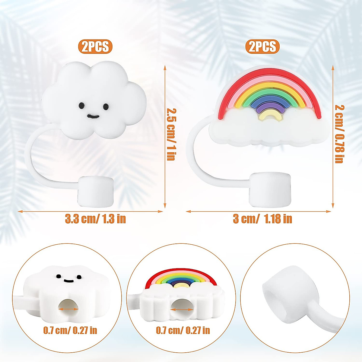 SAVITA 4pcs Straw Covers for Reusable Straws, Silicone Straw Tips Cover Cute Straw Covers Cap Rainbow Straw Cover Cloud Straw Cap for Sippy Cups with 6mm Diameter Straws