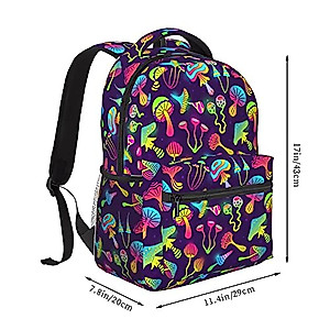 OPZAEUV Cute Mushroom Backpack for Women Men 17 Inch Colorful Mushroom Print Backpack Casual Travel Laptop Backpack