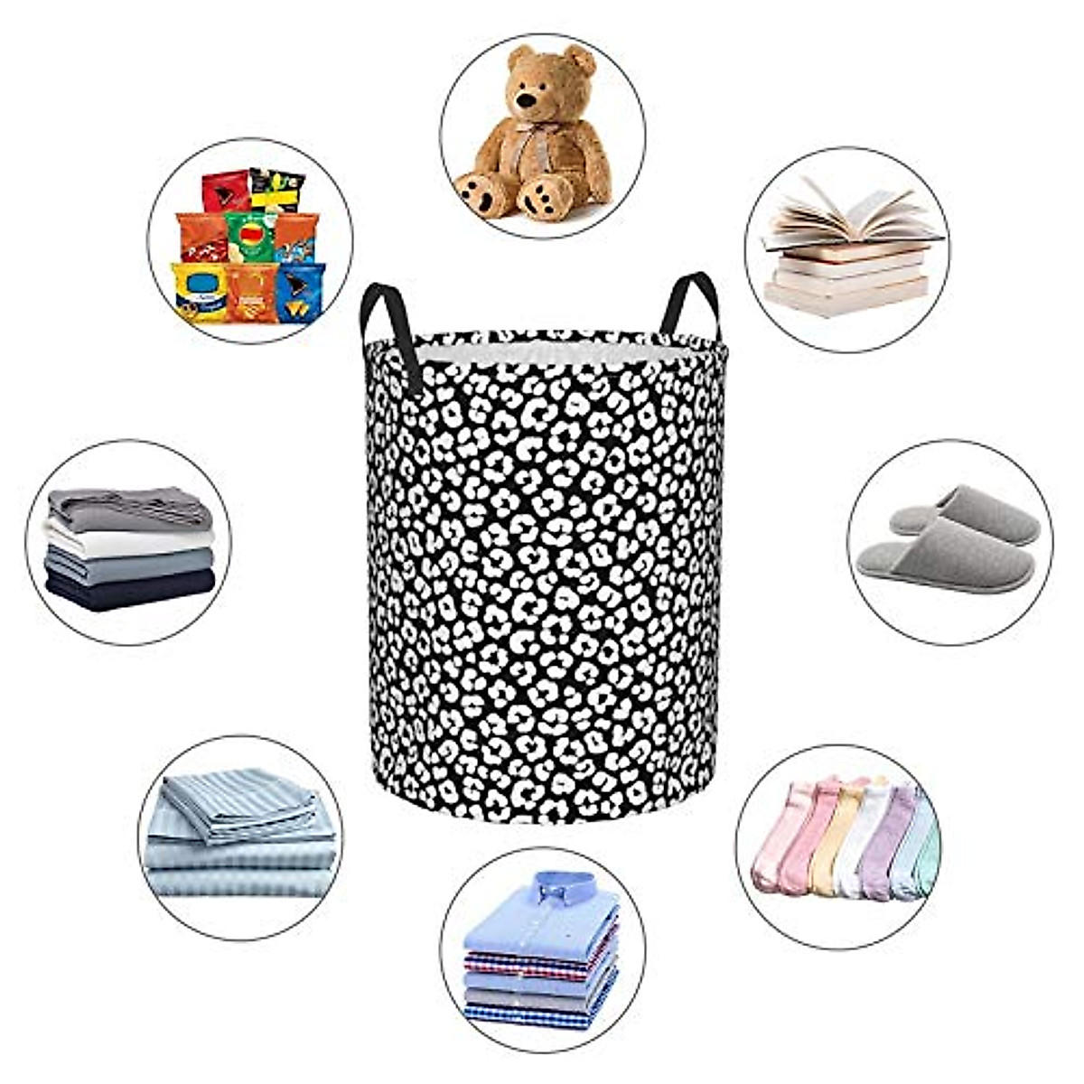 FeHuew Black Leopard Print Collapsible Laundry Basket with Handle Waterproof Fabric Hamper Laundry Storage Baskets Organizer Large Bins for Dirty Clothes,toys,Bathroom