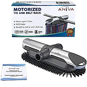 Aniva Motorized Tie Rack Best Closet Organizer with LED Lights, Automatic Rotation Operates with Batteries (72 Ties)