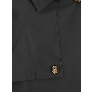 Verdusa Women's Button Front Buckle Raglan Sleeve Crop Jacket Trench Coat Black Large