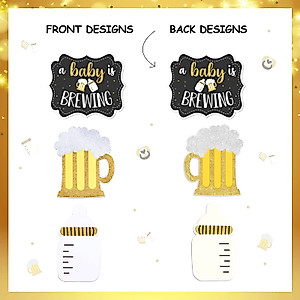 JOYMEMO 24 Pieces A Baby is Brewing Centerpiece Sticks Black Gold - Bottle and Beer Baby Shower Decorations, A Baby is Brewing Baby Shower Supplies for Pregnancy Diaper Huggies and Chuggies Party