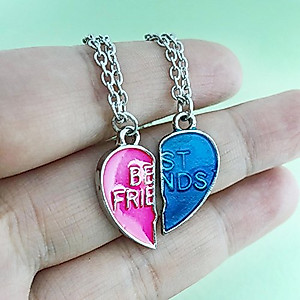 MA&SN BFF Best Friends Necklaces for 2 Friendship Gifts Enamel Pink Blue Heart Charms Best Friend