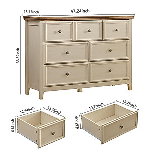 BLANKSPACE 7 Drawer Dresser, Modern Farmhouse Dresser Chest of Drawer for Bedroom, Chest of Drawers Storage Cabinet for Living Room, Entryway, Hallway, Beige