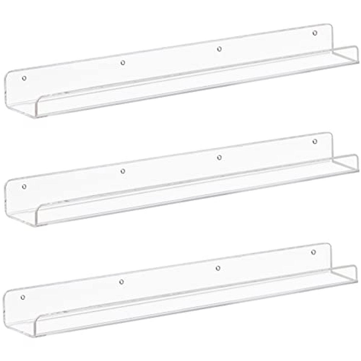 Weiai Clear Acrylic Shelves 24 inches, Floating Wall Bookshelf for Kids, Transparent Book Shelf Ledge for Wall, Set of 3