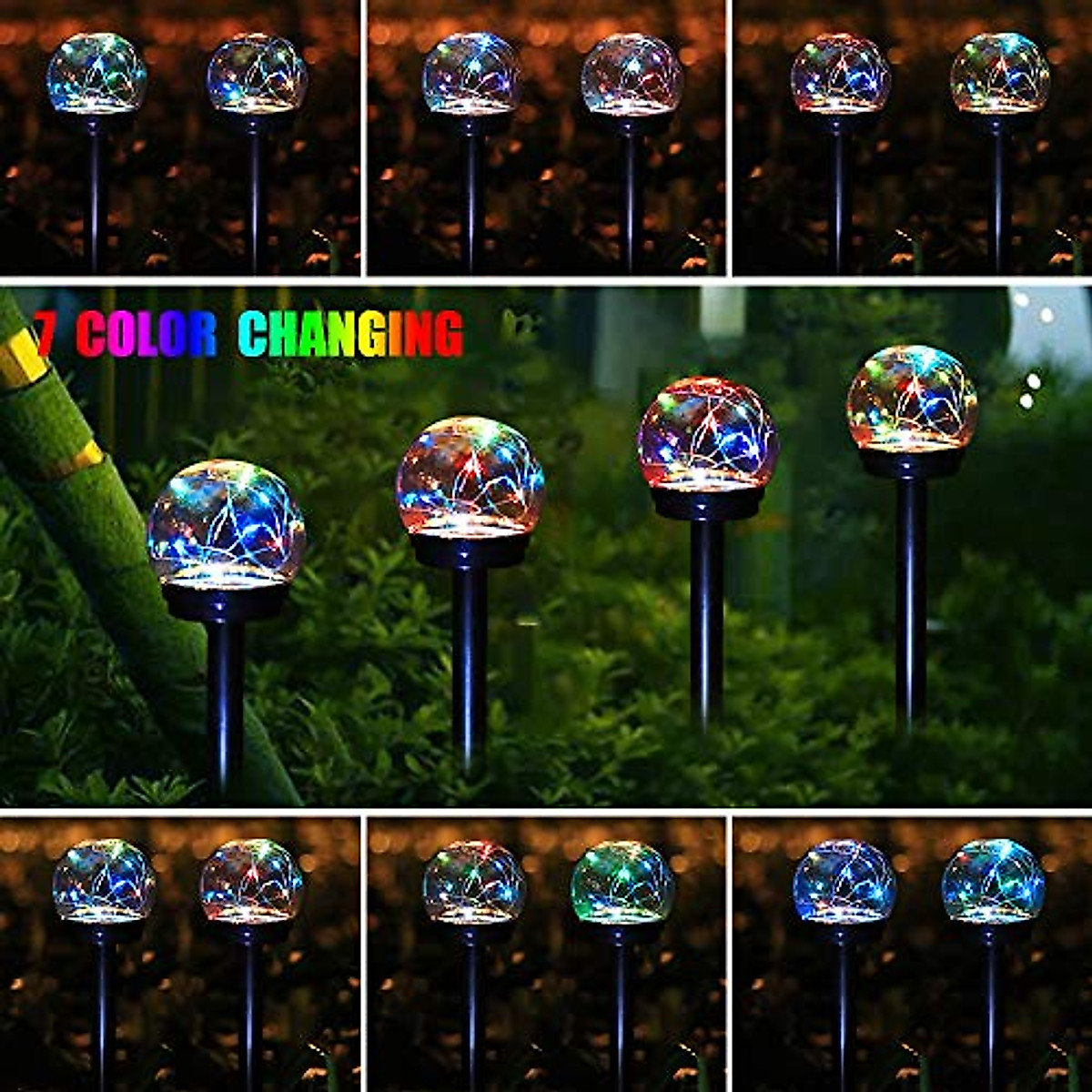 AMWGIMI Solar Lights Pathway Outdoor Solar Garde Stake LED Colour Changing Globe Garden Lights Decorative Yard Art Waterproof for Yard Patio Walkway Landscape (4 Pack)