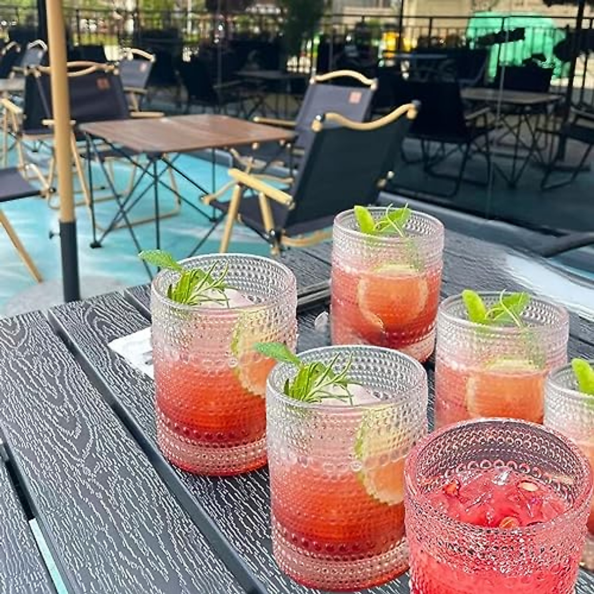 JPPSUJJ Cocktail Glasses 10 oz Hobnail Drinking Glasses Set of 6, Vintage Glassware, Textured Glass Cups Bubble Glasses Water Glasses Old Fashion Jupiter Glasses Set, Clear