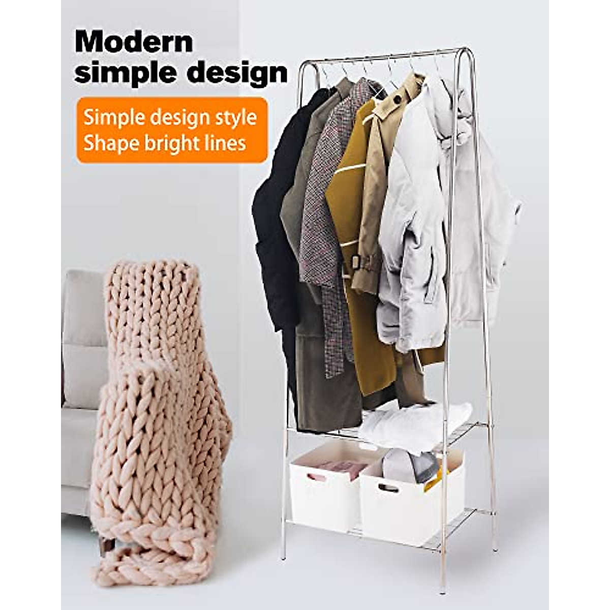 susunnus Small Clothes Rack with Shelves Stainless Steel Narrow Garment Rack for Hanging Clothes Hanger Rack Small Clothing Rack for Bedroom,Entrance Hall, Minimalist H 65.35in