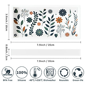 2PCS Bathroom Vanity Tray, 7.9” Silicone Floral Pattern, Elegant Organizer for Kitchen Countertop, Bedside, Toiletries, Soap Dispenser, Jewelries, Perfume, Dishwasher Safe, Kauai Sun™ (White Floral)