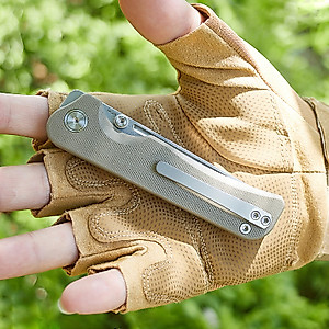 Miguron Knives M Pagos Front Flipper Folding Knife 3.16" Stonewash 14c28n Blade Tan G10 Handle Camping Hiking Pocket Knife MGR-807STN
