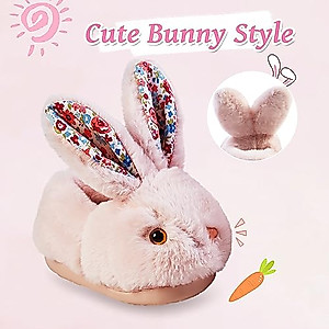Drecage Girls Toddler Slippers Boys House Shoes For Little Kids Cute with Bunny Design Plush ndoor Slippers Non-Slip Pink 11-12 Little Kid