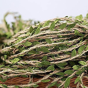 KELLYJIA 4 Pack Green Leaf Ribbon Burlap Twine, 5MM Jungle Vines Hemp Rope Decoration Garland for Crafts Gift Wrapping Party Wedding Home Garden