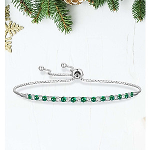 Tirafina Lab-Created Emerald and Lab-Created White Sapphire Adjustable Bolo Bracelet, Sterling Silver, Easy-On Easy-Off (6, 7 and 8 inch Wrist Size)