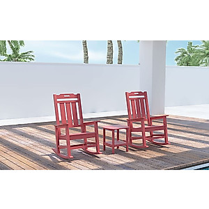 kevinplus Outdoor Rocking Chair Set of 2 with Side Table for Porch, Outdoor Rocker Chair Set for Backyard Lawn Patio, Outdoor HDPE Adirondack Rocking Chair All Weather Resistant (3-Pcs Red)