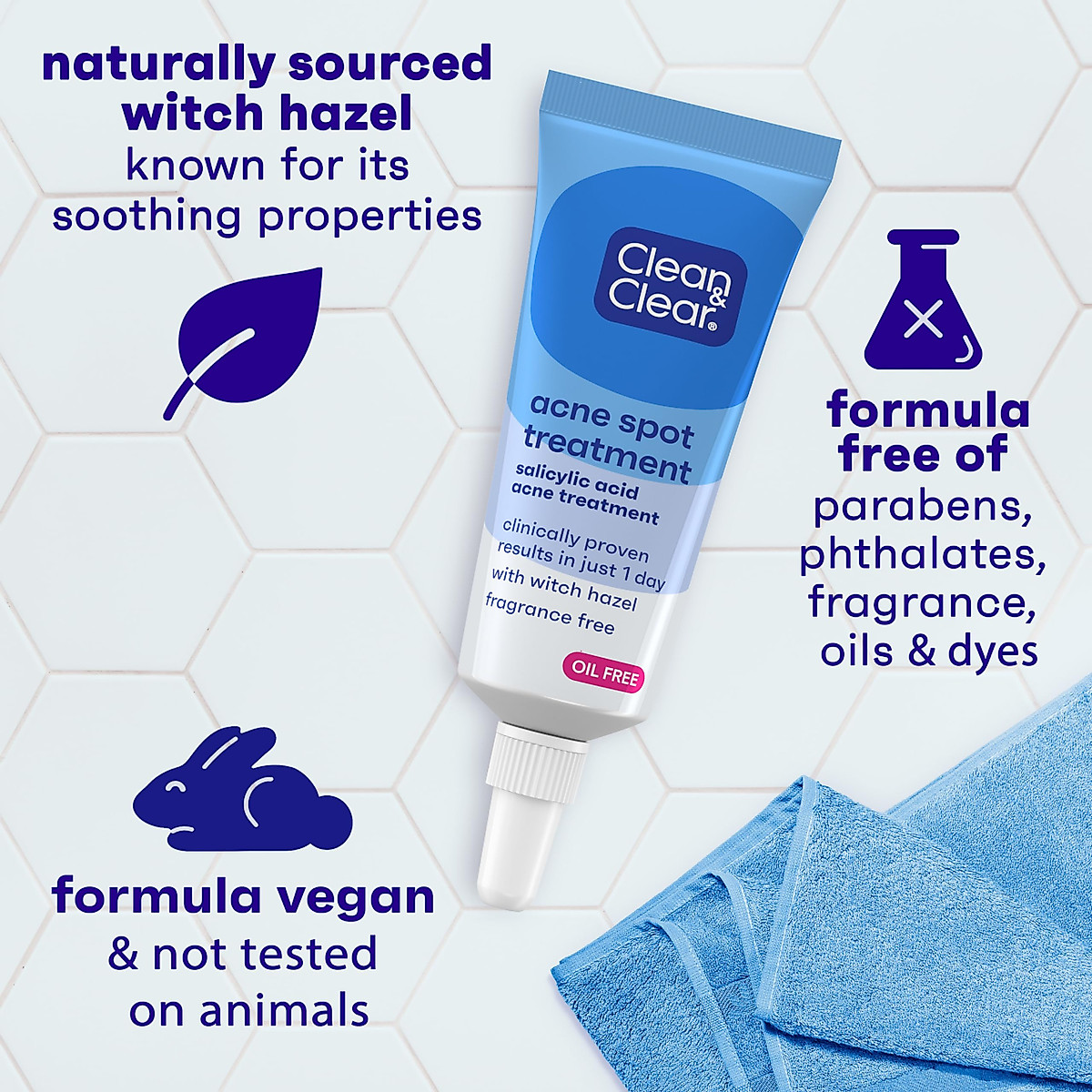 Clean & Clear Acne Spot Treatment Gel Cream with 2% Salicylic Acid, Oil-Free Topical Acne Treatment with Witch Hazel for Clinically Proven Results in 1 Day, Fragrance Free, 0.75 fl. oz