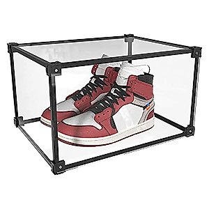 LANSCOERY Shoe Storage Box Stackable Shoe Organizer, Clear Acrylic Foldable Shoe Storage Containers Display Case with Magnetic Side Opening Door for Sneakers, Booties, Pumps, Flats, Heels, Set of 1