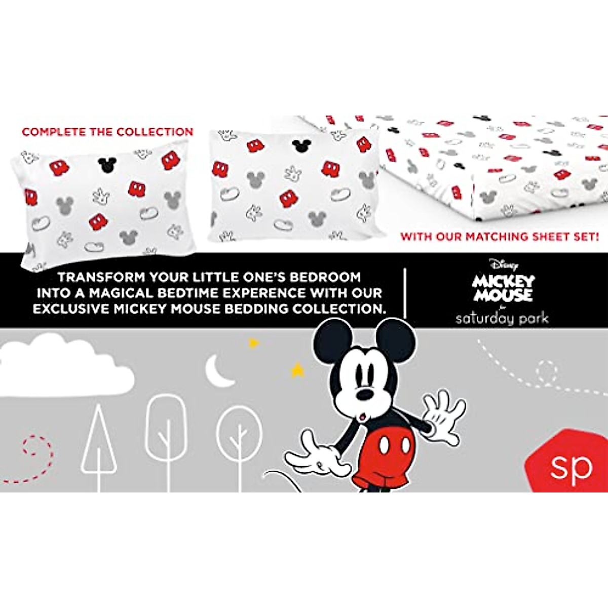 Saturday Park Disney Mickey Mouse Face Emotions Full/Queen Duvet Cover & Sham Set - 3 Piece 100% Organic Cotton Duvet Set - GOTS & Oeko-TEX Certified (Disney Official)
