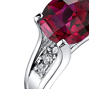 PEORA Created Ruby and Genuine Diamond Classic Cathedral Ring for Women 14K White Gold, 2.50 Carats Round Shape 8mm, Size 7
