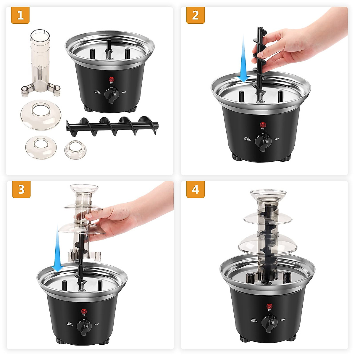 Chocolate Fondue Fountain,Plastic Chocolate Melt Dipping Machine Warmer 20oz 1.2 Pound,BPA Free 3 Tier Mini Melting Tower for Mother's Day Party,Christmas Party, Family Gathering,Wedding