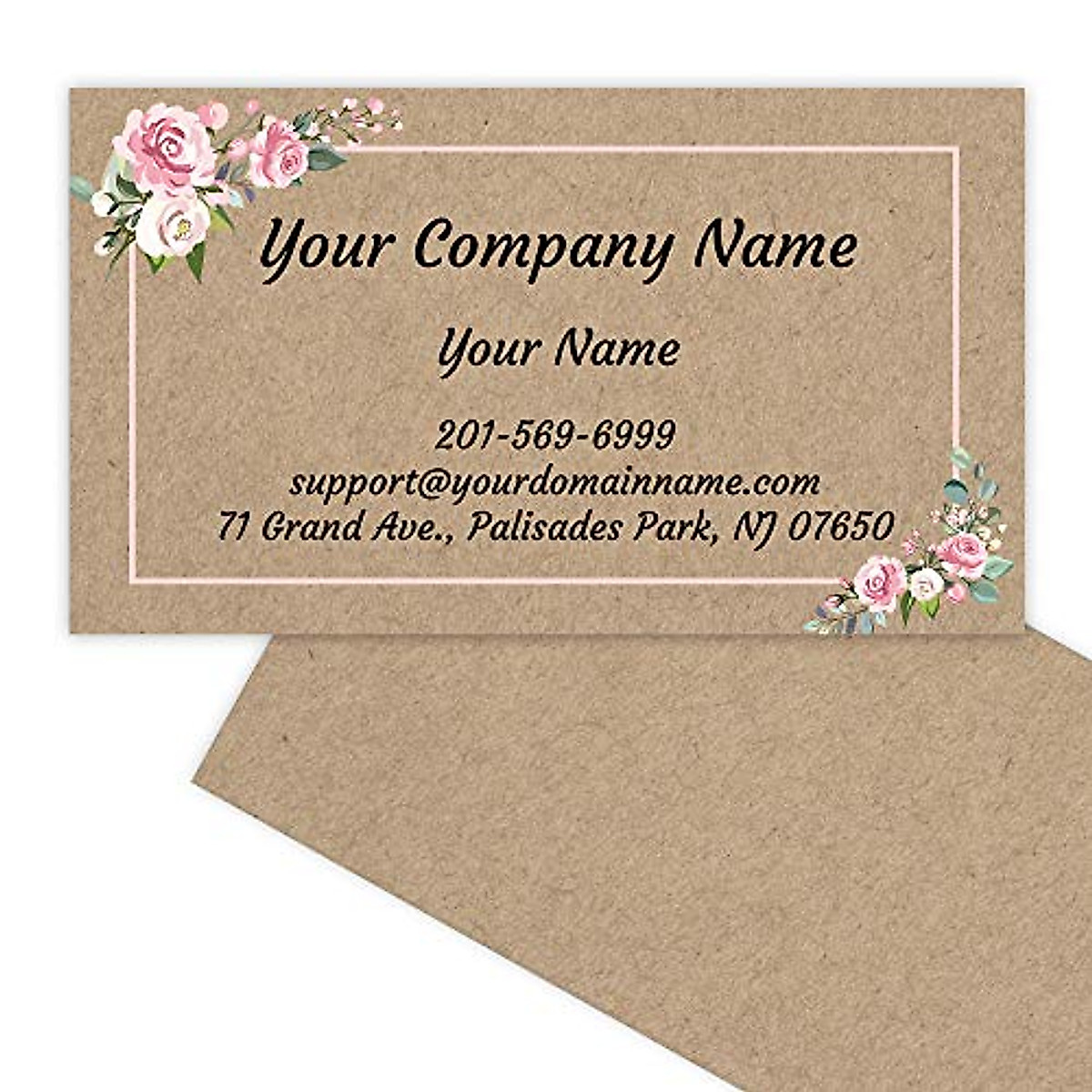 Custom Premium Business Cards 100 pcs Full color - Printed on Classic matte paper 14pt (114 lbs. 308gsm-) (Kraft-Floral)