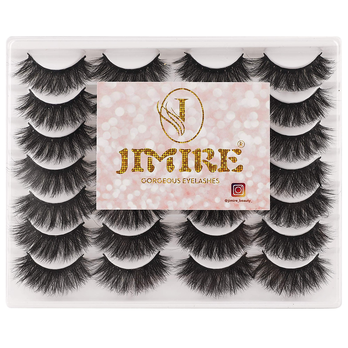 JIMIRE False Eyelashes Mink Fluffy Volume Lashes 3D Wispy Long Fake Eyelashes 14 Pairs Pack