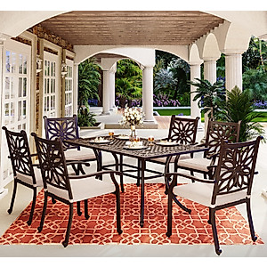 MFSTUDIO Cast Aluminum Retro Design Outdoor Dining Chair Set of 2 with Extra Wide Seat and Cushion, Brown