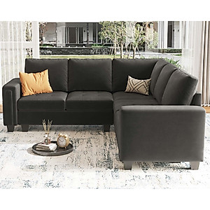 Belffin Velvet Modular Sectional Sofa Convertible Sectional Sofa Couch with Reversible Chaise L Shaped 4 Seater Corner Sofa Couch Grey