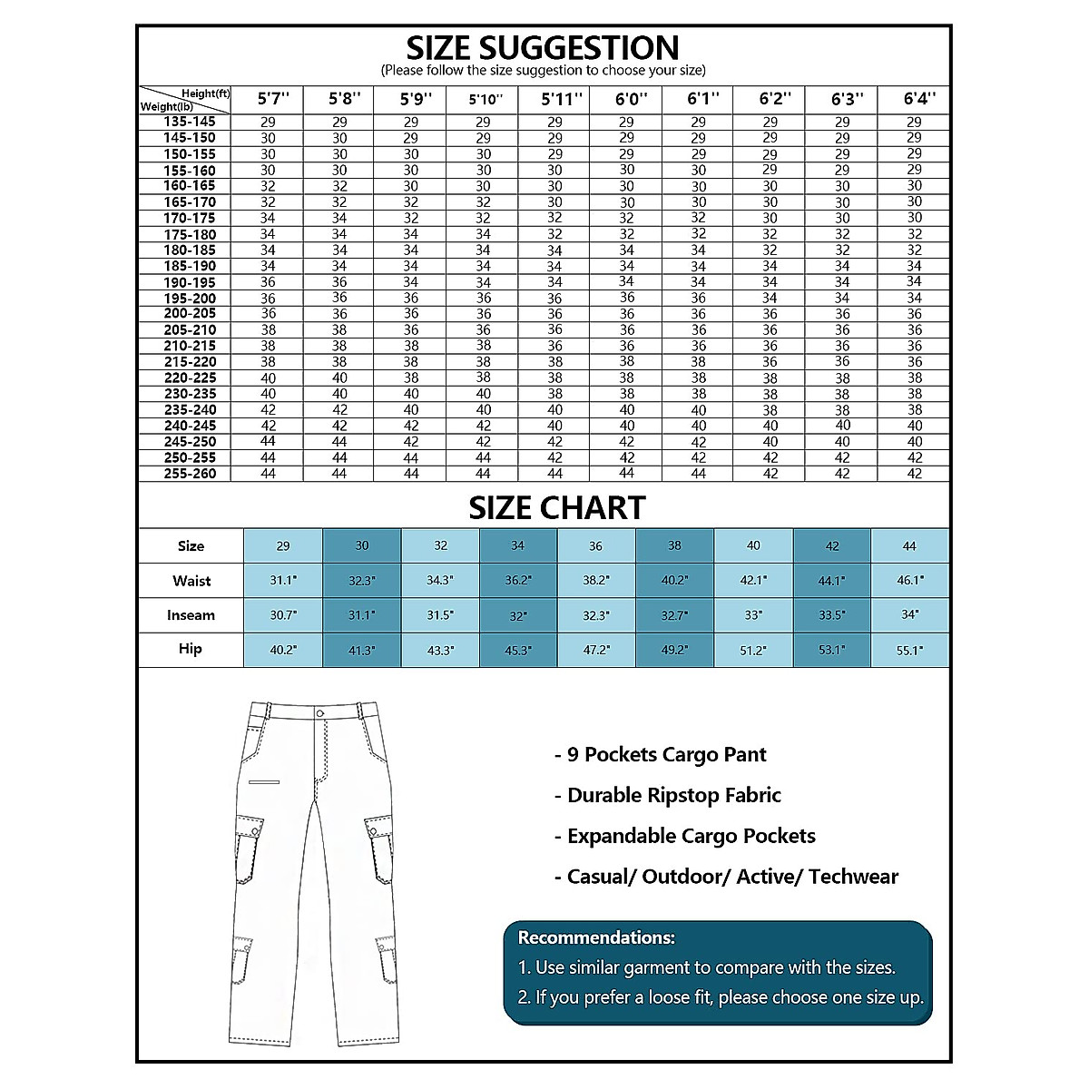 AKARMY Men's Casual Relaxed Fit Cargo Pants with Pockets, Outdoor Camo Cotton Work Pants for Men(No Belt) 3354 Black 38