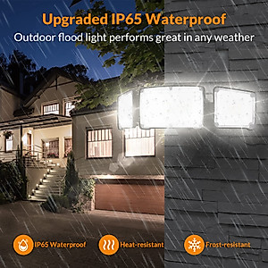 LEPOWER 3500LM LED Flood Light, 35W Outdoor Flood Light Fixture, Exterior Lights with 3 Adjustable Heads, 5500K, IP65 Waterproof for Garage, Yard, Porch