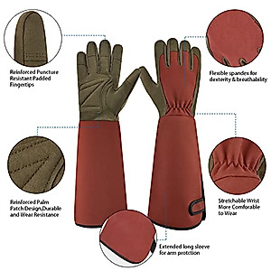 OIZEN Gardening Gloves for Women and Men1, 1 Pair of Long Sleeve Rose Pruning Thorn Proof Gloves,Gardening Gifts (Medium)