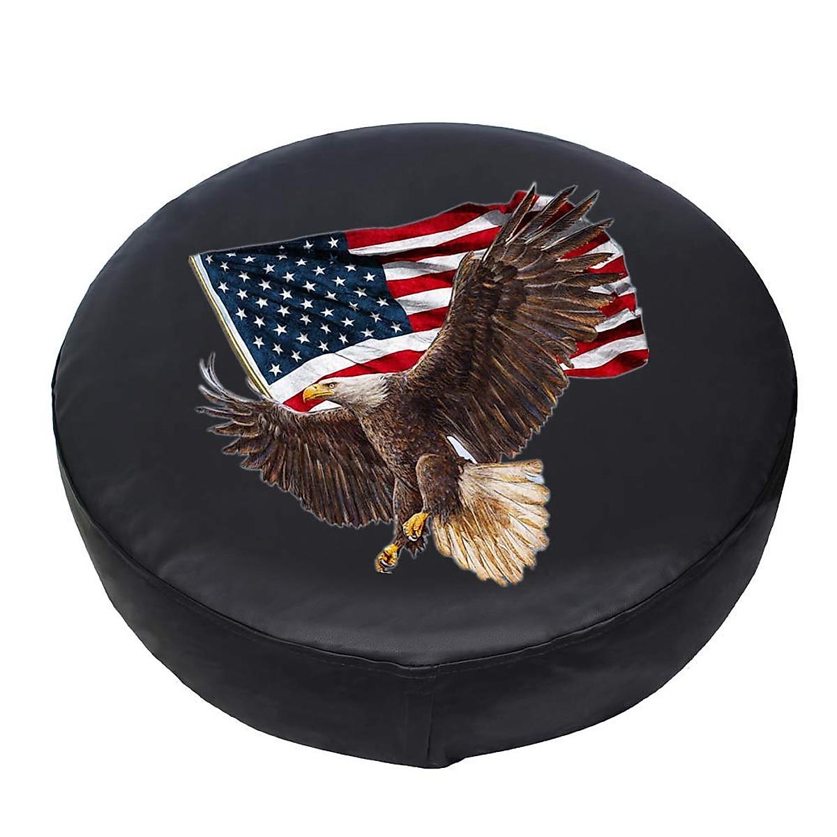 Spare Tire Cover, Wheel Cover with American Eagle USA Flag PVC Leather Waterproof Dust-Proof Universal Fit for Jeep Trailer RV SUV Camper Vehicle (17 Inch)
