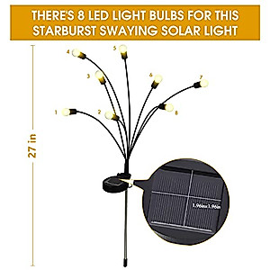 ARGANOL Solar Powered Firefly Lights Outdoor Waterproof 4-Pack, Swaying as Wind Blows, 8 LED Bulbs, Solar Garden Lights, Warm White, Outdoor Decorative Lights for Pathway Yard Patio Decorations