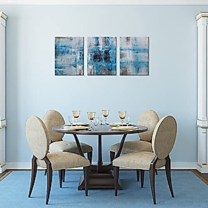 NESS-BEZAL Abstract Canvas Wall Art for Living Room Large Size, Modern Abstract Blue & White Artwork Painting Picture for Bedroom Office Home Wall Decorations