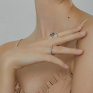 BISAER 925 Sterling Silver Rose Flower Ring for Women Adjustable Stacking Wedding Engagement Rings