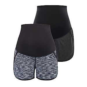 Maternity Athletic Shorts Set 2pcs Quick-Drying 2 in 1 Workout Stretchy Soft Shorts Set 2pcs Navy+Black M