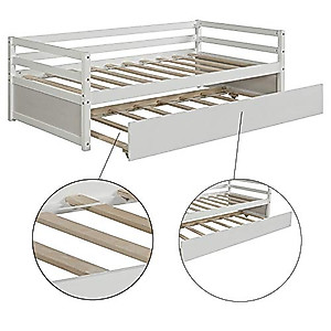 Hanway Twin Daybed with Trundle – Pine Wood Material Bed Frames – Elegant Furniture for Compact Rooms – Bedroom Accessories Ideal for Small Living Spaces – Classic White Paint Coating