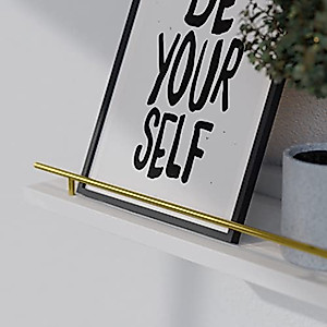 WOPITUES Floating Shelves with Gold Metal Guardrail, Shelves for Wall Decor Set of 3, Wall Shelves for Bedroom, Bathroom, Kitchen, Living Room, Plants, Picture Frames, Art- White and Gold