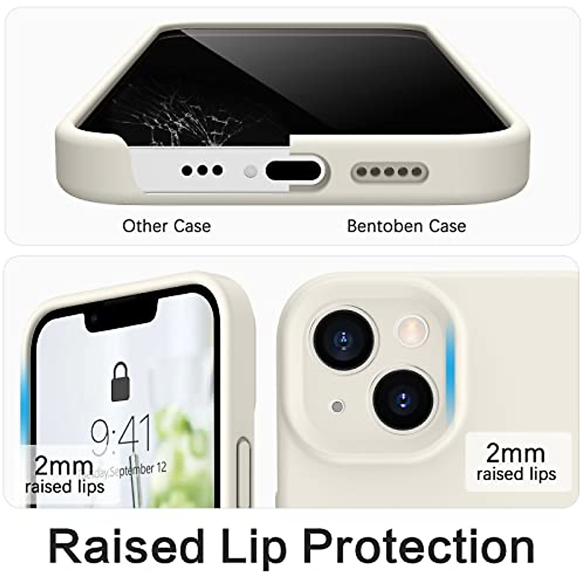 BENTOBEN for iPhone 13 Case, Phone Case iPhone 13, Soft Silicone Gel Rubber Bumper Microfiber Lining Hard Back Shockproof Protective Phone Cover for iPhone 13 6.1", Antique White