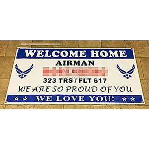 MUFGA Alice Graphics 22" X 44" Custom Personalized Congratulations Airman US Air Force Basic Military Training (BMT) Graduation Banner Sign or Welcome Home Banner (2 USAF Logos)