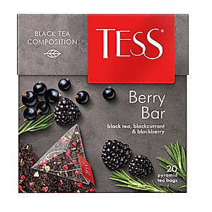 Tess Berry Bar Black Tea Composition Blackcurrant and Blackberry Leaf Tea in 20 Pyramid Sachets