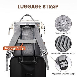 LOVEVOOK Laptop Backpack for Women, 15.6 Inch Work Business Backpacks Purse with USB Port, Large Capacity Educators Nurse Bag Backbag, Waterproof Casual Daypack for Travel,White-Grey-Black