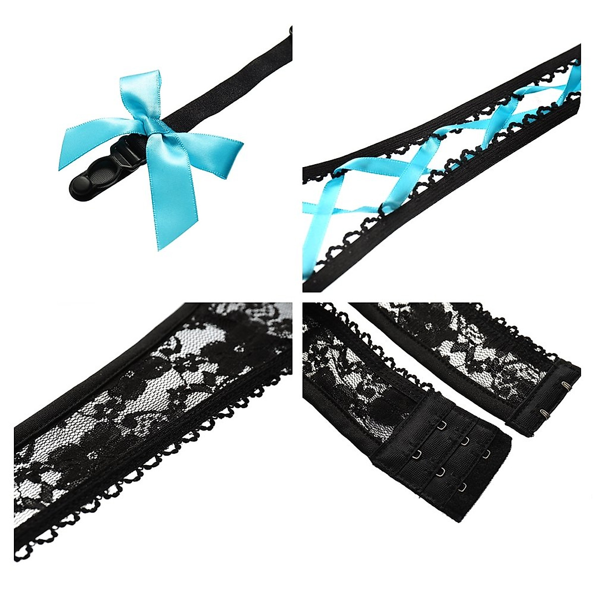 EROMATE Black Lace Garter Belt for Women Halter Women Lingerie Fishnet Stocking